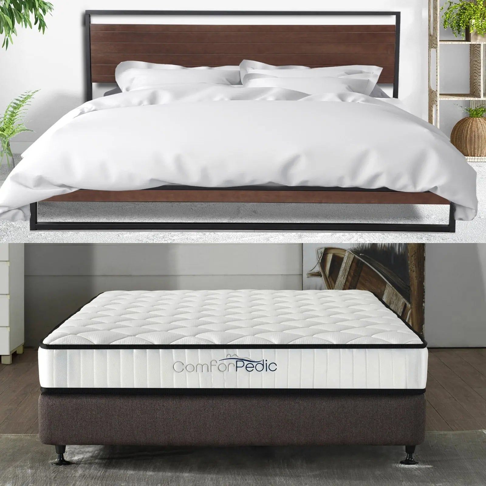 Azure Wood Bed Frame With Comforpedic Mattress Package Deal Bedroom ...